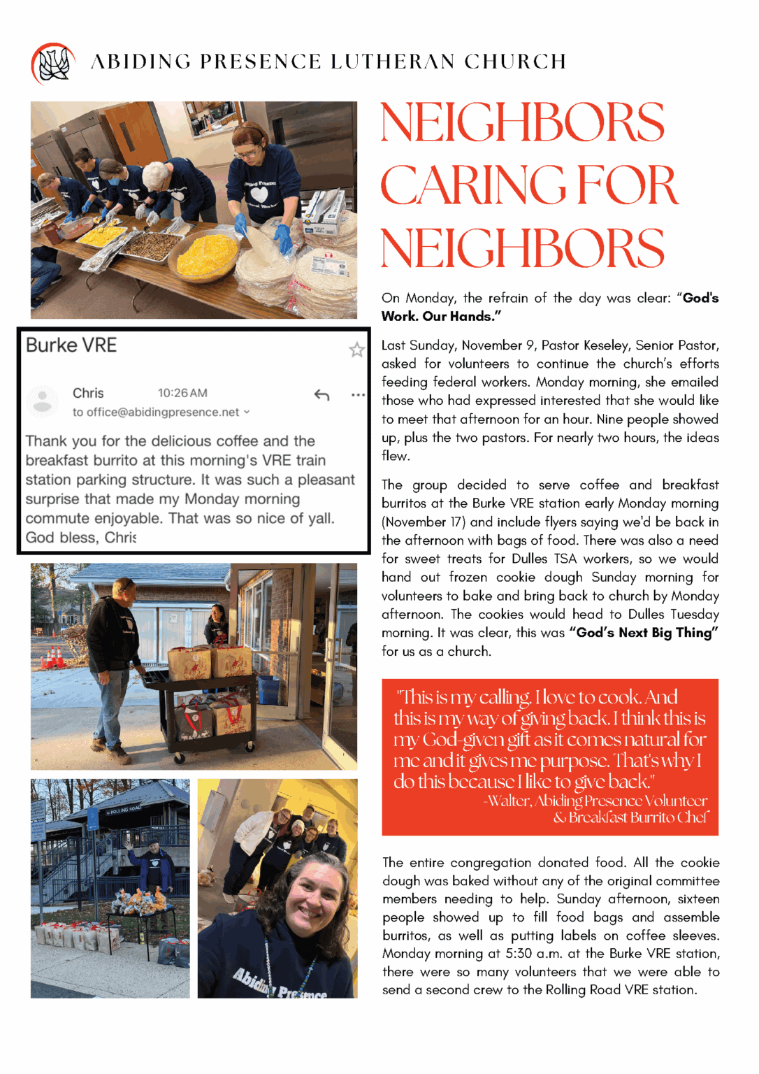 Feeding Neighbors: Abiding Presence, Burke, VA | Metro DC - ELCA